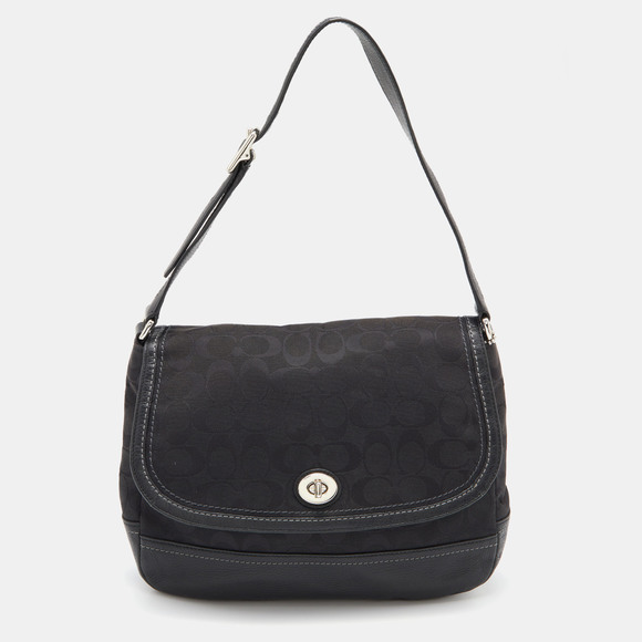 Coach | Bags | Coach Black Signature Canvas And Leather Park Hobo ...